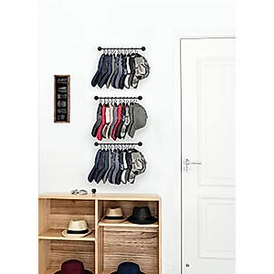 Mkono Set of 3 Hat Rack for Wall Baseball Cap Organizer Holder with 30 Hooks Modern Metal Hat Storage Display Rack Wall Mount Cowboy Hat Hooks Rack for Closet Bedroom Organize