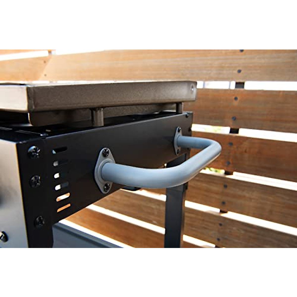 Megamaster 720-0786F Outdoor Portable Cooking 4-Burner Propane Gas Griddle Grill, Flat Top for Camping, Outdoor Cooking, Patio, Garden, Cart with Caster, Side Shelves with Hooks, Black and Grey