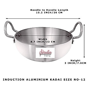 Shradha Trading Aluminium Kadai, Aluminum Indian Kadai,Indian Kadai, Cookware pan, Indian Stir Pan, Frying Pan, Size-12, Thickness 4 mm