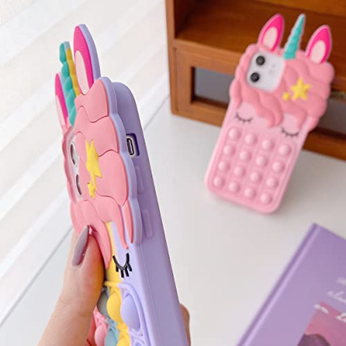 aupartuds iPhone SE Cute Case for Girls Kids,Cartoon Kawaii Funny Silicone Design Cover,Unicorn Cool Unique Stress Relief Push Pop Bubble Protective Shell for iPhone 6/6S/7/8 4.7 inch - Rainbow