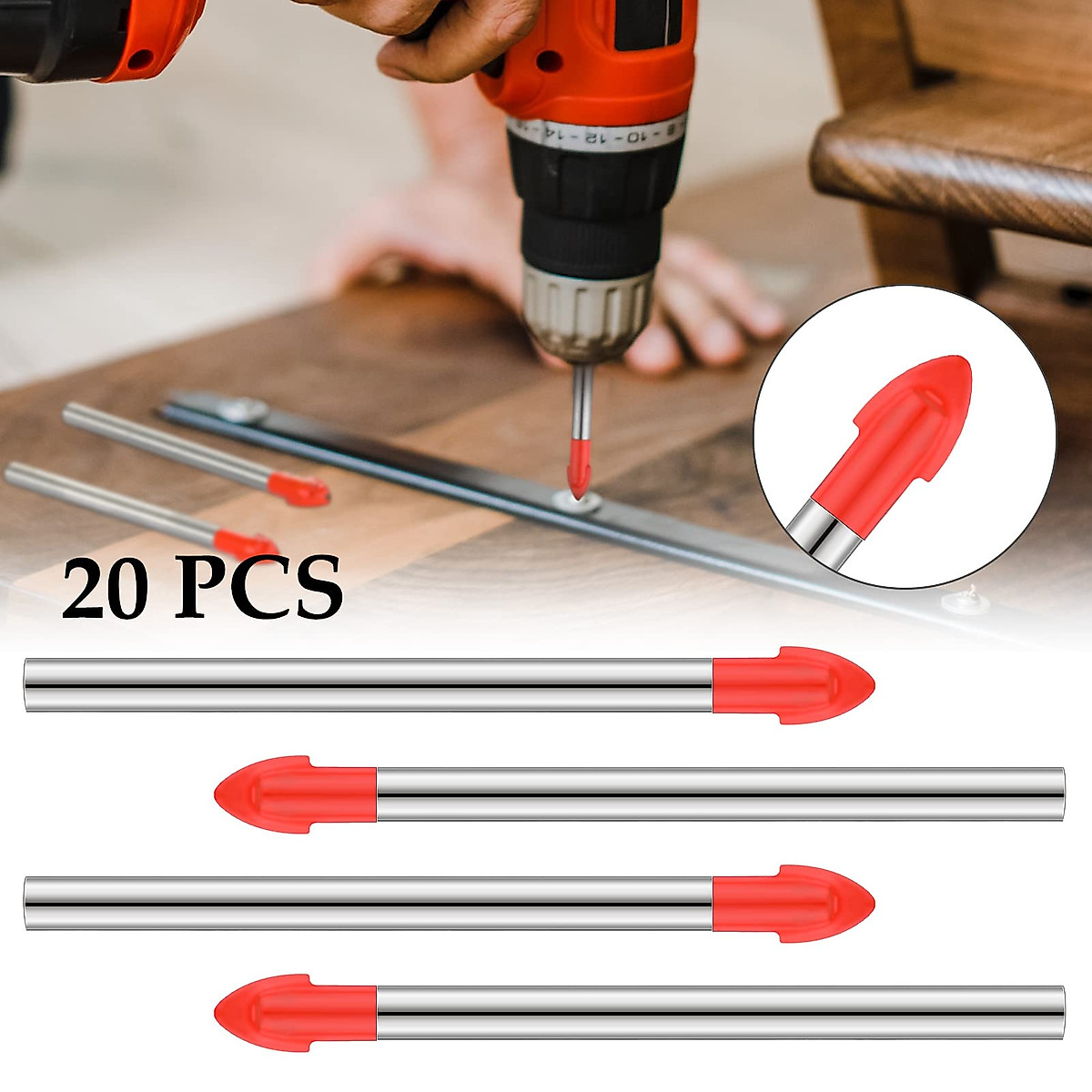 20 Pieces 6 mm tile drill bits Cemented Carbide Masonry Drill Bits for Glass Multi-material Concrete Drill Bit Cement Drill Bit Tile Bits Ceramic Carbide Drill Bit for Glass Plastic Brick Wall, Orange