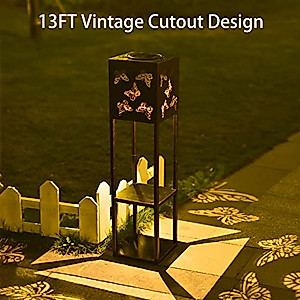 Goupfafa Solar Garden Lights, Butterfly Pattern Solar Pathway Lights, 2 Tier Metal Flower Stand Solar Landscape Lights Warm White, Decorative Patio Lawn Path Backyard（Butterfly）