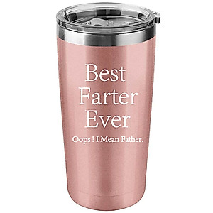 COFOZA Best Fater Ever Oops I Mean Father Funny Gifts for Dad 20 Ounce Stainless Steel Vacuum Insulated Tumbler Father's Day Present (Rose Gold)