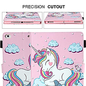 Dteck Case for iPad 6th Generation 2018 /iPad 5th Generation 2017 /iPad Air 2 2014 /iPad Air 2013 Tablet 9.7 Inch, PU Leather Smart Stand Wallet Cute Flip Cover Case with Stylus Pen (Smile Unicorn)