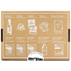 Unique Gift for Men, Deluxe Hot Sauce Making Kit, 3 Varieties of Chili Peppers, Gourmet Spice Blend, 3 Bottles, 16 Fun Labels, Make your own sauce, Nice Gift For Dad, Brother, Uncle, Guys. (Deluxe Kit)