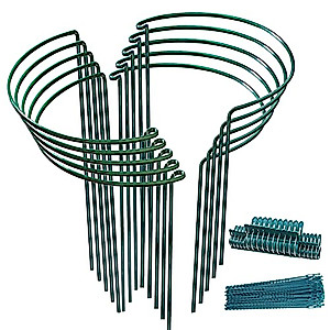 10pack Garden Plant Support Stake 10" Wide x 16" High Half Round Metal Garden Plant Support Ring Border Support, Plant Support Ring Cage for RoseFlowers Vine Tomato with 20pack Plant Clips &Plant Ties