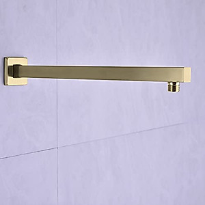 Square Shower Arm with Flange in Brushed Brass 16 Inch Wall Mounted Rainfall Shower Head Extension Arm, Stainless Steel, Brushed Gold