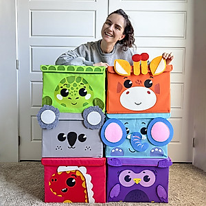 QUOKKA Toy Storage Box for Boys and Girls - 16x12x10 In Elephant Toy Chest Organizer for Kids - Collapsible - Handles - Flip Top Lids - Fabric Foldable Bin for Playroom - Nursery Room Organization