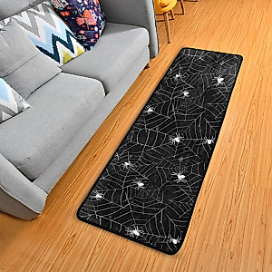 ALAZA Halloween Black and White Grunge Background with Spiderwebs Runner Area Rug Non Slip Floor Mat for Hallway Entryway Living Room Bedroom Dorm Home Decor 72x24 inches
