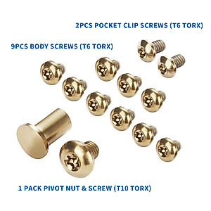 13-Piece Titanium Screw for Benchmade 535 Bugout, Mini Bugout 533 and Bailout 537, Complete Hardware Set Includes Pivot, Handle and Pocket Clip Screws, Gold