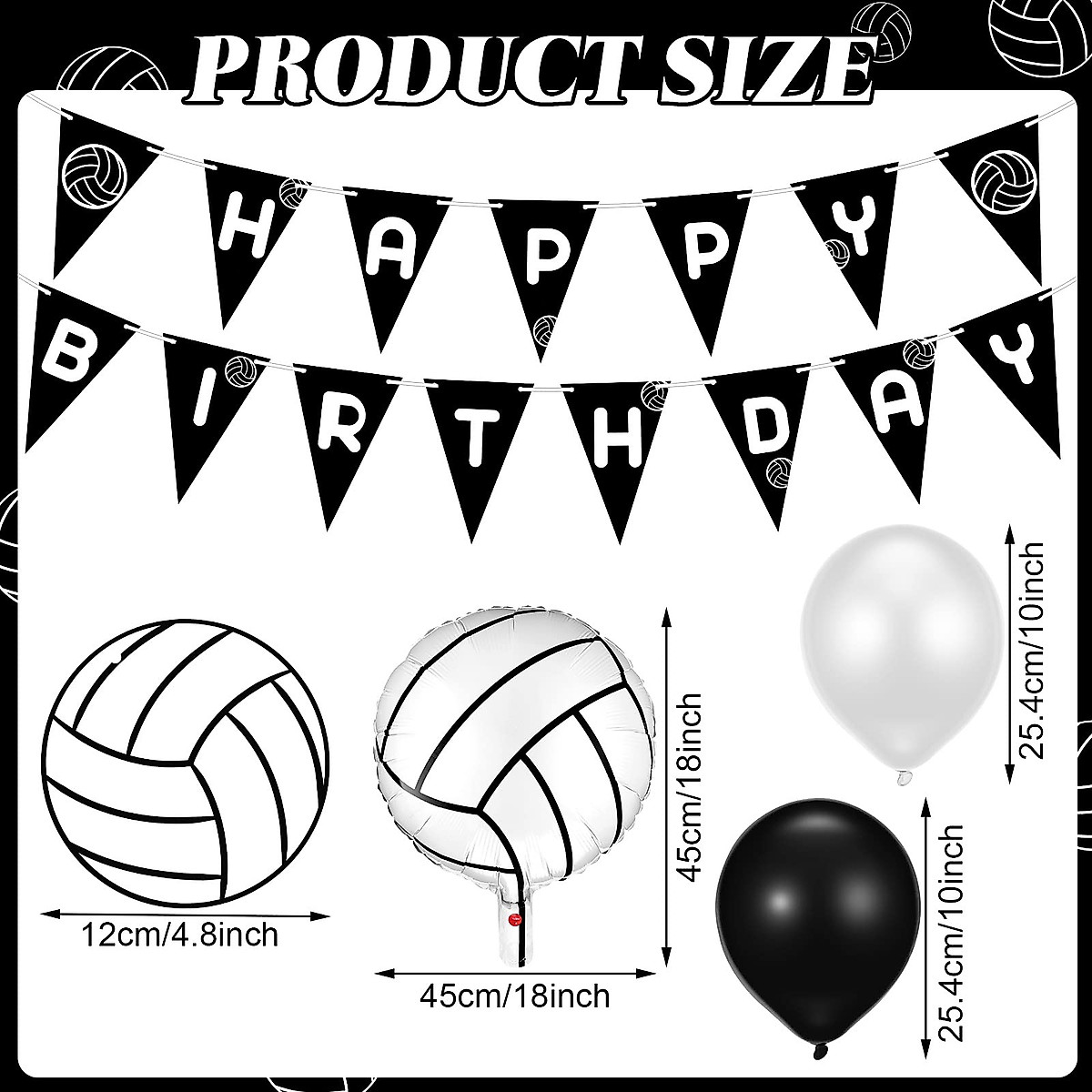 16 Pieces Volleyball Party Decorations, Volleyball Themed Happy Birthday Banner Flags, Black and White Volleyball Paper Garland Volleyball Balloons for Sports Theme Birthday Party Supplies