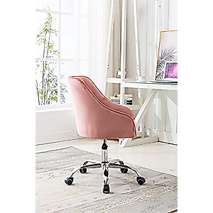CNANXU Velvet Swivel Shell Chair with Adjustable Height,Accent Swivel Desk Chair,Modern Leisure Office Chair for Living Room (Pink)