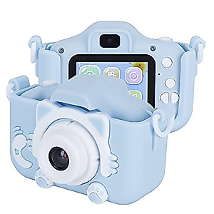 Zyyini Children's Camera Toys, 2.0inch IPS Screen Display Eye Protection Camera, 40MP Front Rear Dual Camera Cartoon Cat Photography Camera, One-Button Smart Focus, for Children Gifts(Blue)