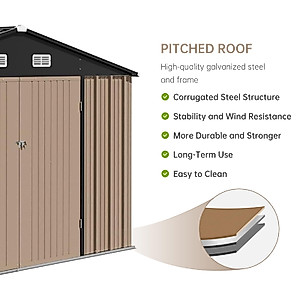 Zstar 10x8 FT Metal Outdoor Storage Shed, Steel Utility Tool Shed Storage House with Lockable Door Design, Metal Sheds Outdoor Storage for Garden, Patio, Backyard, Outside Use, Brown