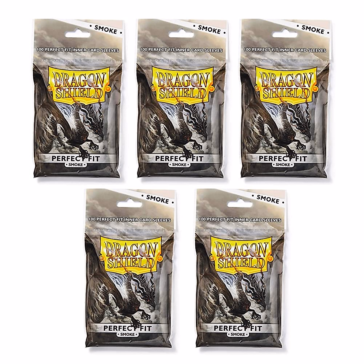 Dragon Shield Bundle: 5 Packs of Smoke Perfect Fit Standard Size Sleeves - 500 Sleeves Total
