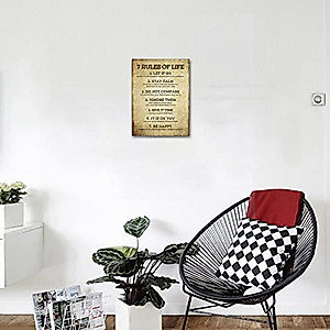 7 Rules of Life Wall Art Tan Inspirational Canvas Pictures Motivational Quotes for Office Wall Decor Retro Framed Canvas Prints for Living Room Bedroom Bathroom Home 12" x 16"