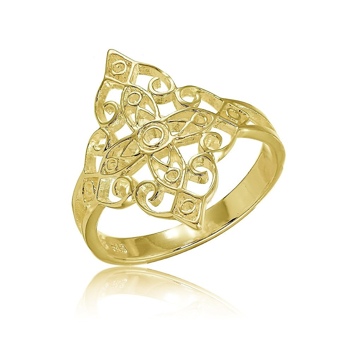 Hoops & Loops Yellow Gold Flashed Sterling Silver Filigree Celtic Cross Ring, Size 5