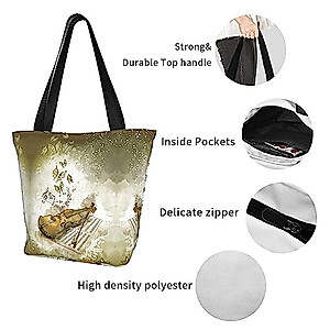 AKAUTOSM Butterfly And Cello Shopping Bag,Shoulder Bag,Large Capacity Lightweight,Can Be Used For Play,Travel,Shopping,Etc.