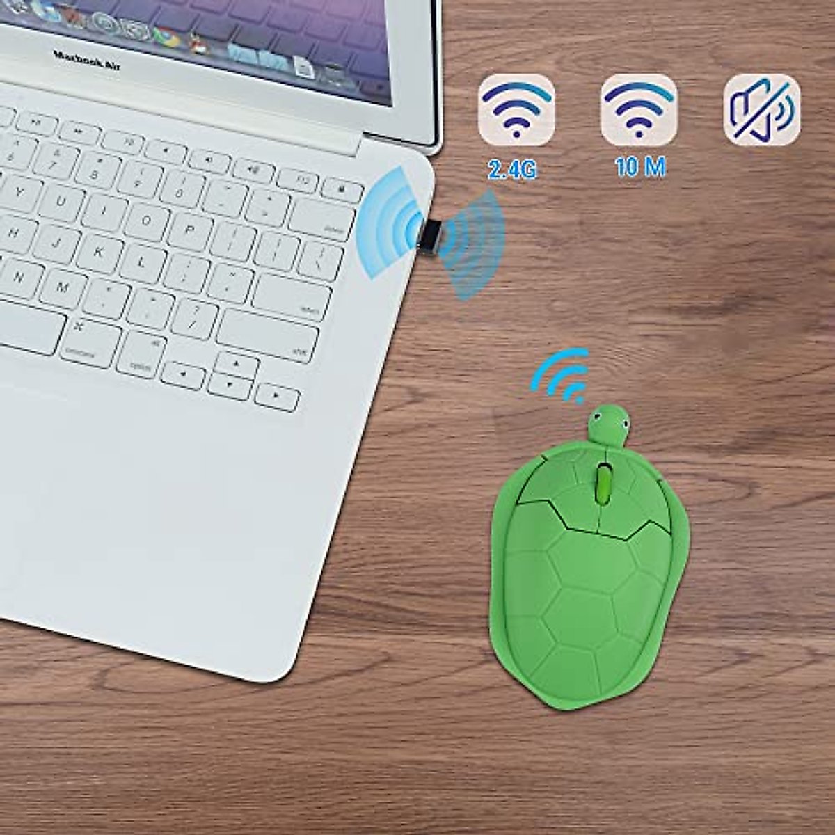 Wireless Mouse,Cute Animal Green Turtle Shape Portable Quiet Optical USB Mice, 1600 DPI 3 Buttons Silent Cordless Mouse for PC Laptop Computer Notebook MacBook Desktop