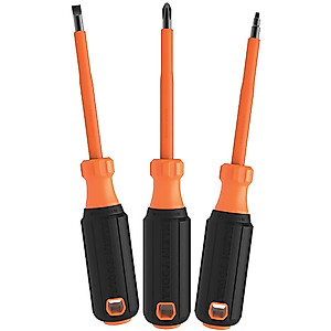 Klein Tools 85073INS Insulated Screwdriver Set features 1000V Phillips, Slotted and Square Tips, Cushion Grip Handles, 3-Piece