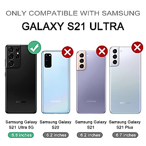 Dexnor for Samsung Galaxy S21 Ultra Case, [Built in Screen Protector and Kickstand] Heavy Duty Military Grade Protection Shockproof Protective Cover for Samsung Galaxy S21 Ultra 5G, 6.8 inch Black