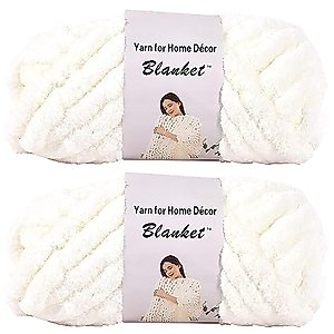 Chenille Chunky Yarn Arm Knitting Thick Bulky DIY for Knit Blanket Cushion Bed Sofa Home Decor (Ivory, 2-Pack, 0.5kg/1.1 lb, 48 Yards)