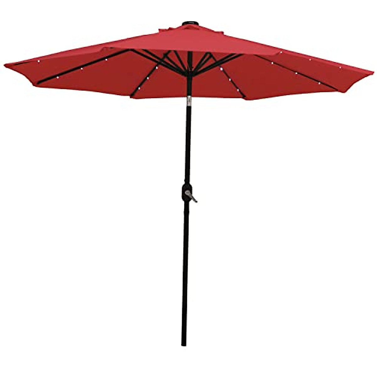 Sunnydaze 9-Foot Outdoor Patio Market Umbrella with Solar LED Lights, Crank and Push Button Tilt - Backyard, Garden, Pool and Deck Shade - Aluminum Pole and Polyester Canopy - Red