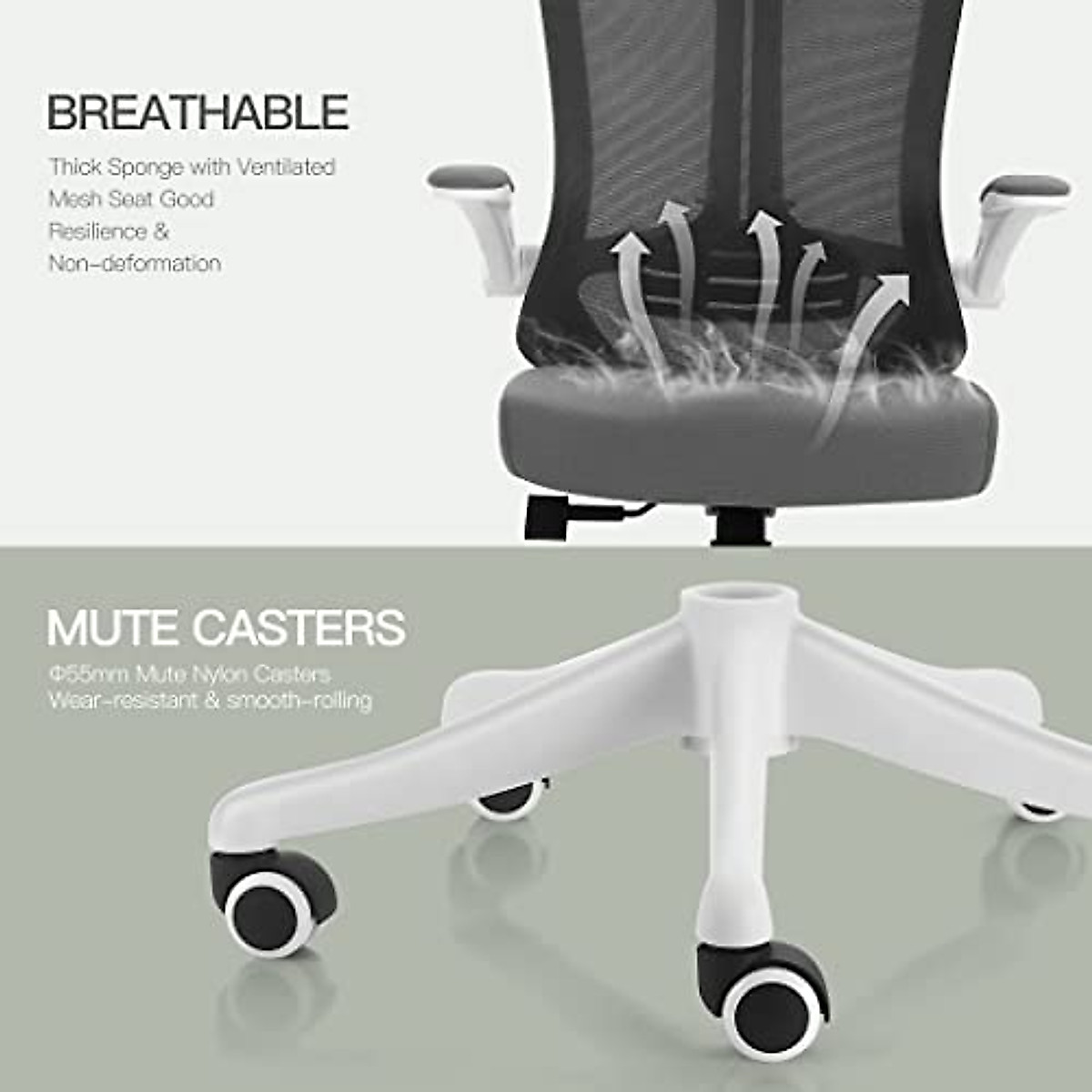 Eognyzie Home Office Desk Chairs with Ergonomic Adjustable Back Support, Mesh Computer Gaming Chair with Adjustable Ergonomic Lumbar Support for Home Office Work
