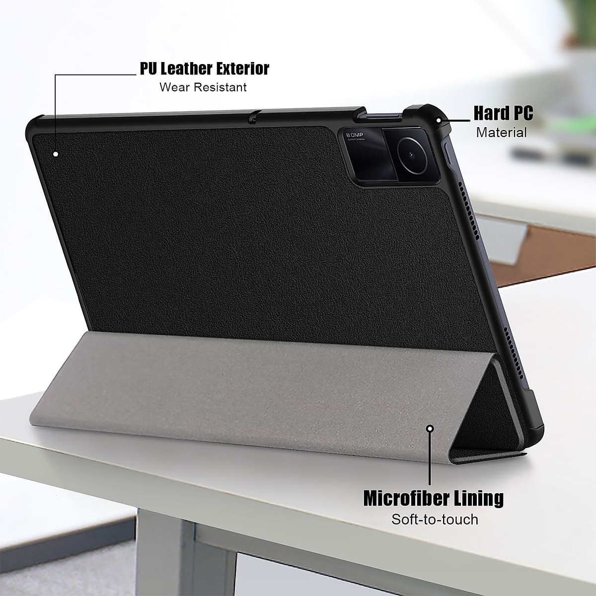 Xuanbeier Case for Xiaomi Redmi Pad SE 11 inch,Slim Stand Hard Back Shell Protective Smart Cover for Redmi Pad SE 11 2023 Case with Auto Wake/Sleep Function,Black
