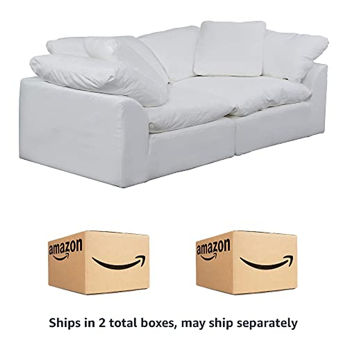 Sunset Trading Cloud Puff 2 Piece Modular Performance White Sectional Slipcovered Sofa, Moisture Resistant Fabric,