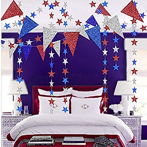 Decor365 Red Blue White/Silver Star Garland Triangle Pennant Banner Kit 4th/Fourth of July USA America Independent Day Celebration Decor Party Hanging Decoration for Bithday/Wedding/Home/Cavinal/Home