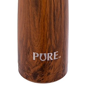 PURE Drinkware PURE Stainless Steel Vacuum Insulated 17 oz, Brown Wide-Mouth Water Bottle, Wood