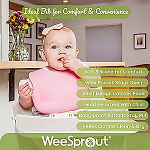 WeeSprout Silicone Baby Bibs - Set of 2 Silicone Bibs for Babies & Toddlers, Easy to Clean, Soft & Comfortable Silicone Bib, Wide Pocket Food Catcher, Adjustable Baby Bib