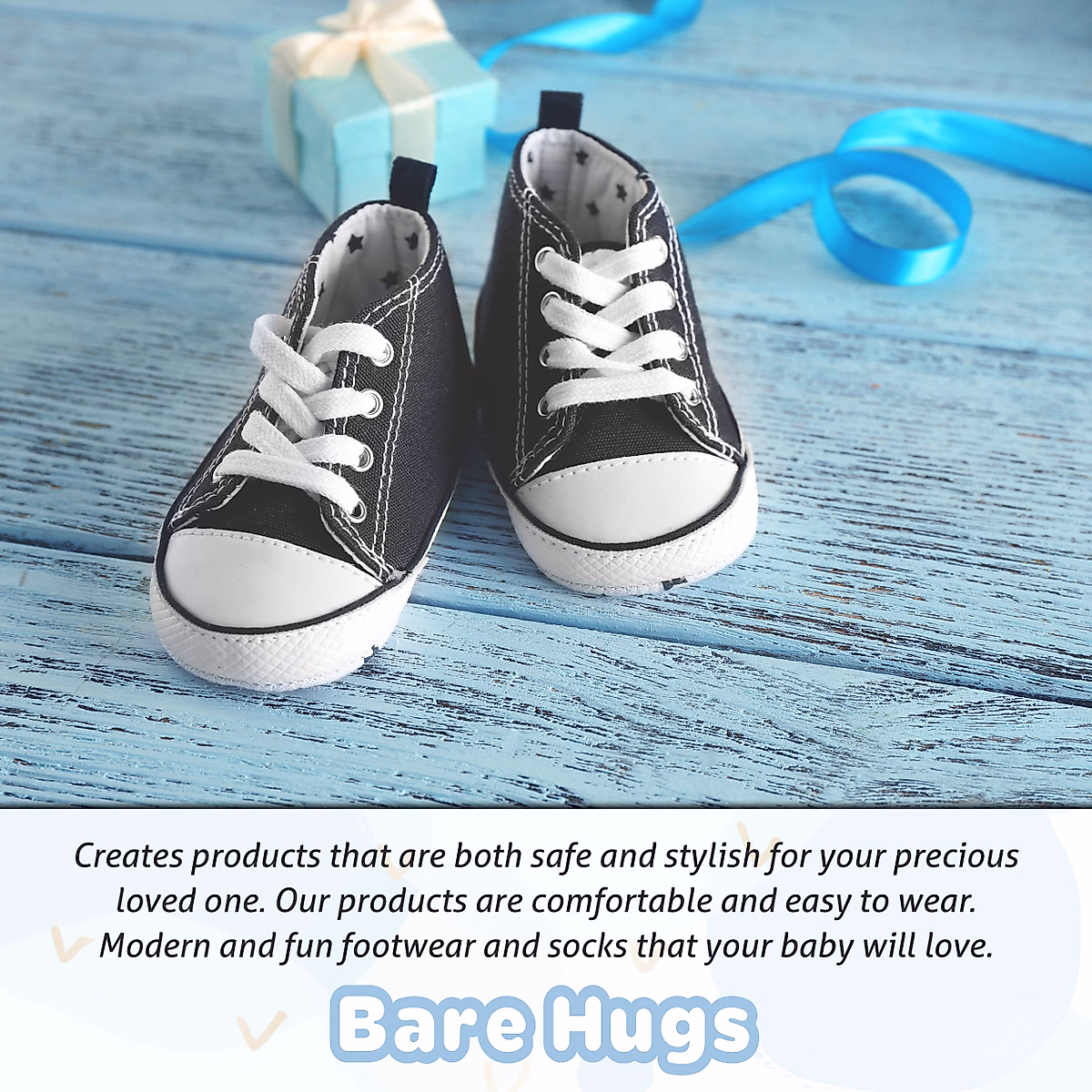 BARE HUGS Baby Boys Soft Infant Boat Shoe Style Loafer Blue Denim 3-6 Months