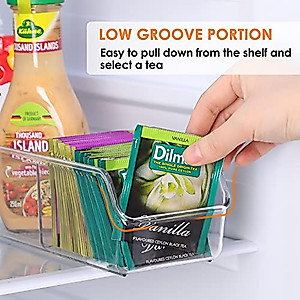 MaxGear Tea Bag Organizer Tea Bag Storage Tea Bag Holder Tea Box Clear Storage Bins for Sugar Packet, Coffee, Condiment, Spice Pouches in Kitchen, Cabinet, Countertop, Pantry, 10.4 x 3.5 x 3 inch