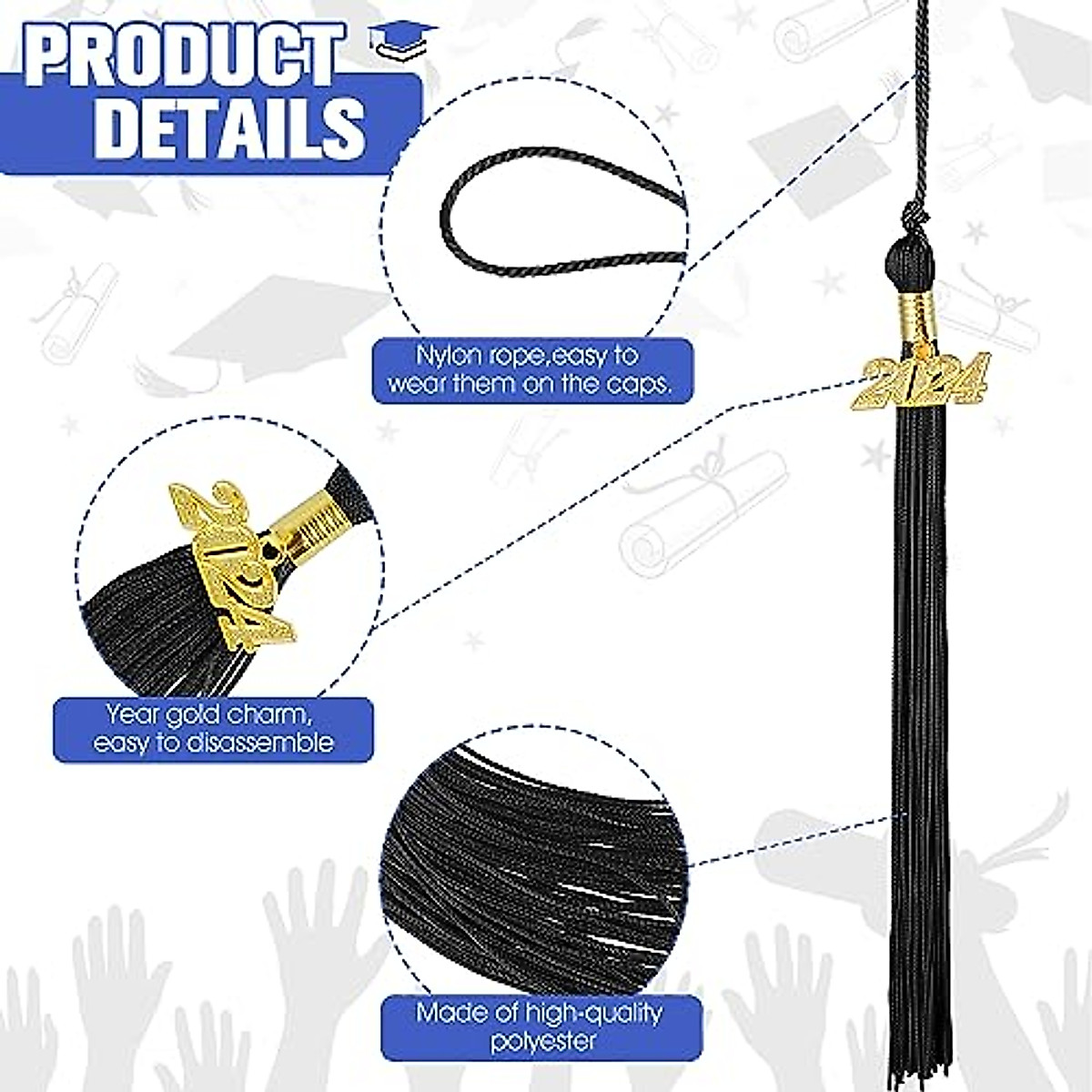Grevosea 2 Pieces Graduation Tassel 2024 Graduation Tassel Graduation Party Decorations Graduation Cap Tassel with The 2024 Year Gold Charms for 2024 Graduation Ceremonies (Black)