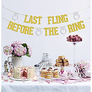 Last Fling Before The Ring Banner Gold & Silver Glitter, Bachelorette Party Decoration Banners, Bachelorette Sign Bachelorette Party Photo Props