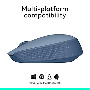 Logitech M170 Wireless Mouse for PC, Mac, Laptop, 2.4 GHz with USB Mini Receiver, Optical Tracking, 12-Months Battery Life, Ambidextrous - Blue Grey