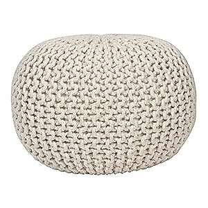 FRELISH DECOR Round Pouf Ottoman Hand Knitted Cotton Poufs Footrest,Foot Stool, Knit Bean Bag Floor Chair for Bed Room Living Room | Accent Seat | Boho Decor | Stuffed Pouffe (20x20x14 Inch, Natural)