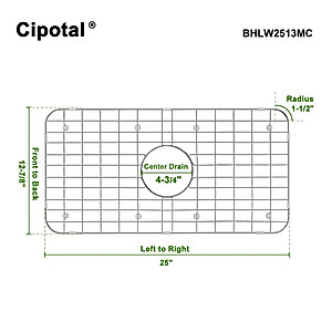 CIPOTAL 25 in. x 12.8 in. Centre Drain Sink Protector with Supersoft Silicone Feet in 304 Grade Stainless Steel