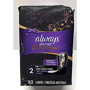 Always Discreet Boutique Incontinence Liners, Size 2, Very Light, Long, 32 Liners