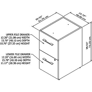 Bush Business Furniture Office 500 2 Drawer File Cabinet, 16W, Modern Hickory