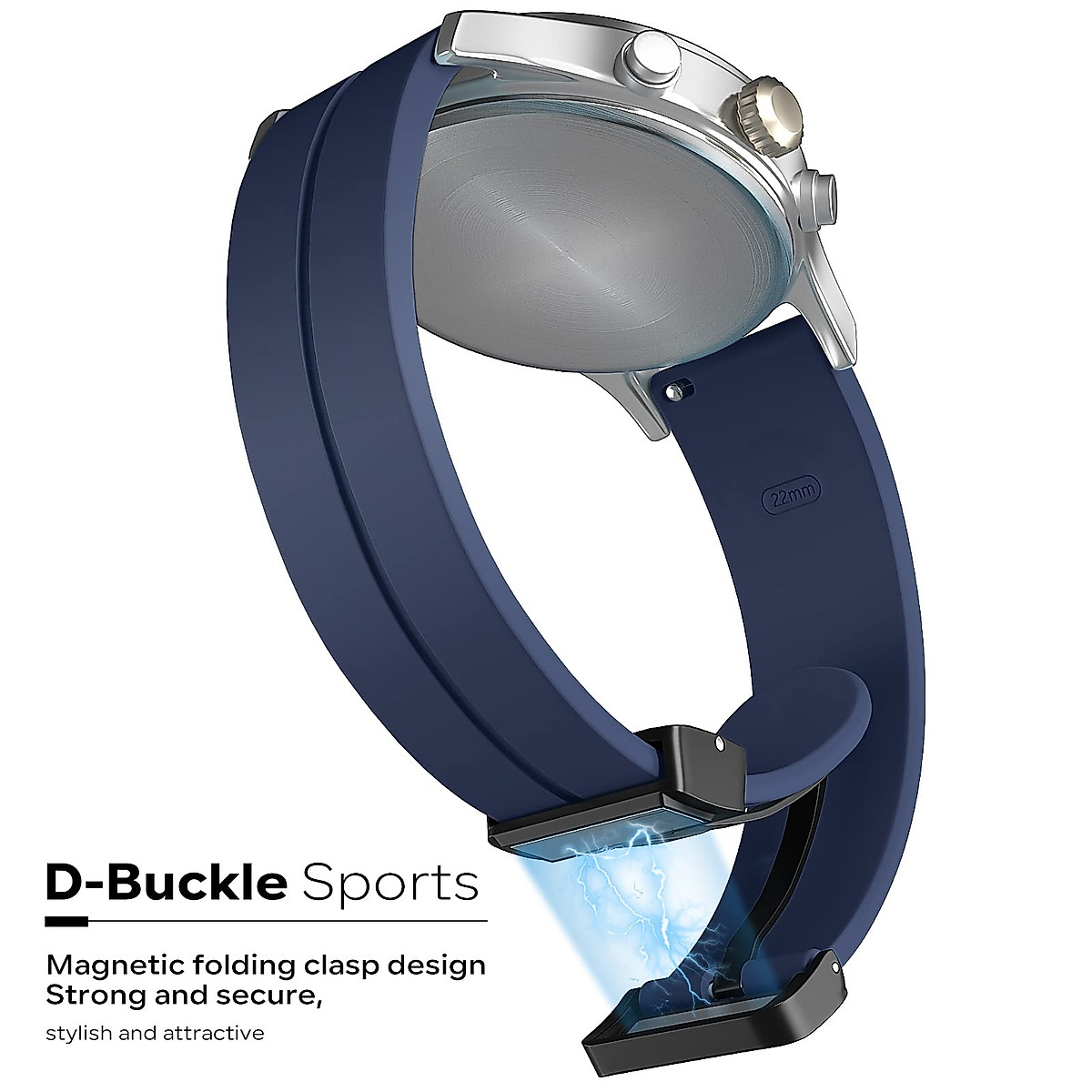 LYSMVIVI Magnetic Watch Band 16mm 18mm 19mm 20mm 22mm - Quick Release - Skin-Friendly Soft Silicone Sport Watch Band for Men Women, Magnetic Folding Clasp Silicone Strap