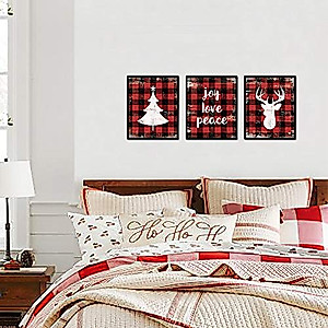 SUMGAR Christmas Wall Art Prints Unframed 8x10 Farmhouse Decor Red Black Buffalo Posters Quotes Pictures Artwork Set of 3