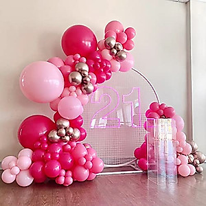 Pink Balloon Arch Garland Kit, 5+12+18 inch Hot Pink Metallic Rose Gold Light Pink Balloons For Woman and Girls Birthday Party Princess Theme Party Wedding Engagement Party Baby Shower