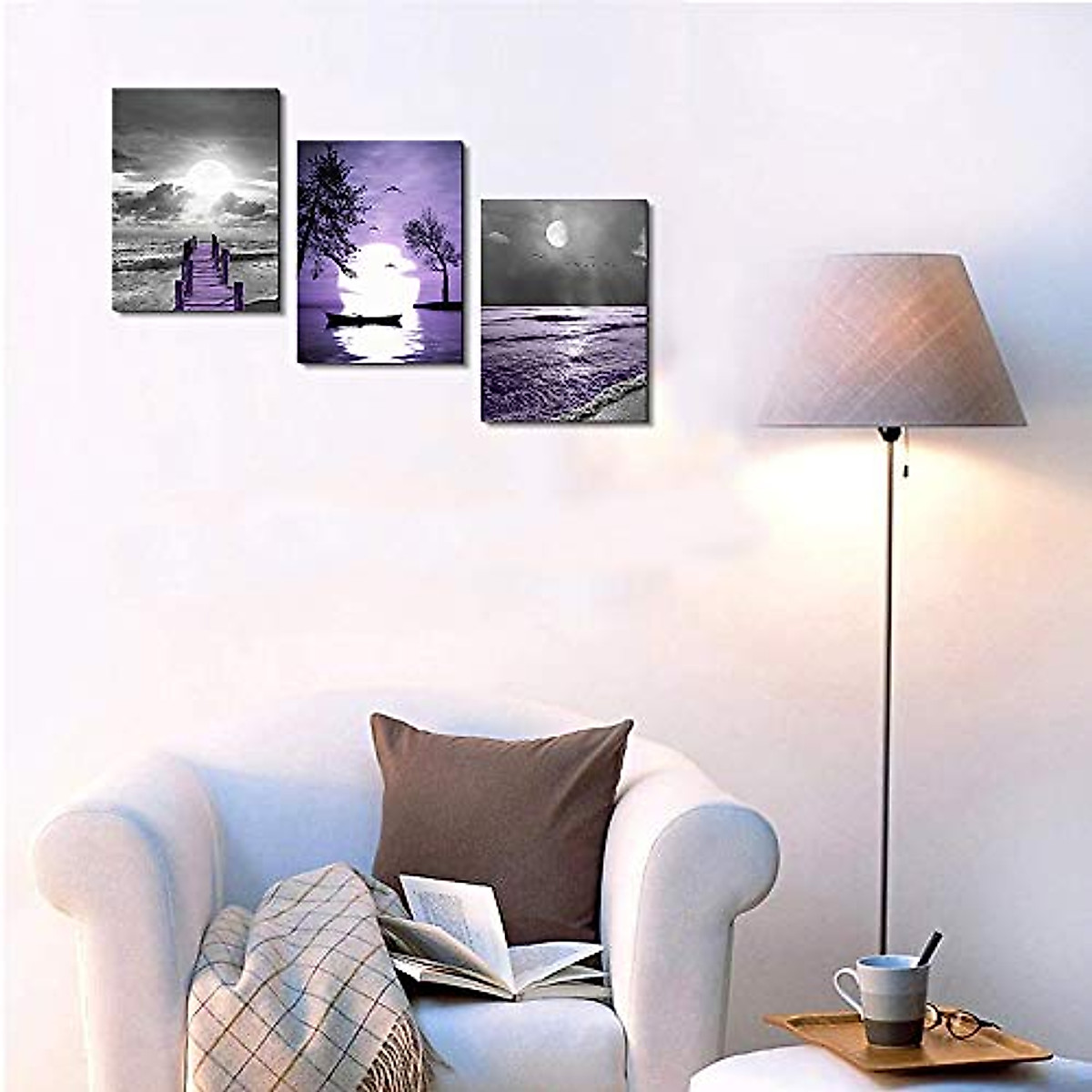 wall decorations for living room 3 Piece framed canvas wall art bathroom artwork for wall painting office bedroom wall decor Black and white ocean purple Landscape modern family Posters home decor