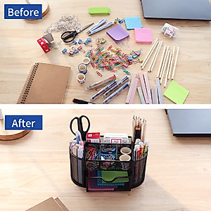 EOOUT Desk Organizers and Accessories, Pencil Holder for Desk, Mesh Office Desk Accessories with 8 Compartments and 1 Drawer Stationery Holder School Supplies