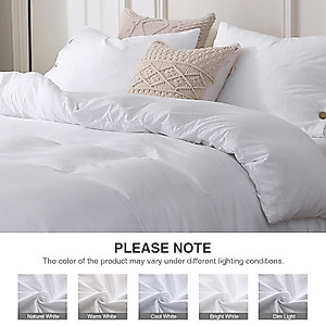 APSMILE Solid White Duvet Cover Set Queen Size, 3 Pieces with 1 Duvet Cover 90x90 Inches and 2 Shams (No Comforter), Soft Brushed Washed Cotton-Like Duvet Cover with Button Closure