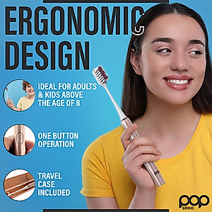 Pop Sonic Go Plus Travel Toothbrush | Travel Electric Toothbrush (Rose Gold) Toothbrush w/ 2 Speeds -18000-24000 Vibrations Per Minute - The Ultimate Traveltoobrush Set | 8+ Colors to Choose from