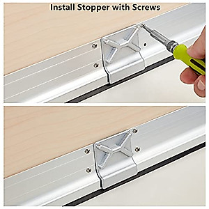 CQMMA 42 inches Door Draft Stopper Metal Under Bottom Mouse Seal Strip Aluminum Noise Blocker with Rubber Sweep, Black